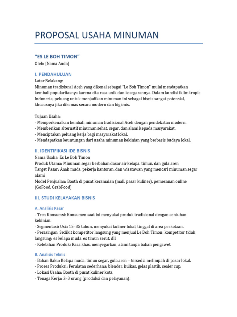 Proposal Es Le Boh Timon | PDF