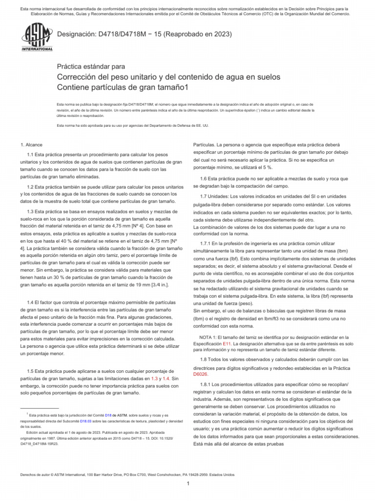 ASTM D4718 - D4718M-15 (Reapproved 2023) | PDF | Densidad | Agua