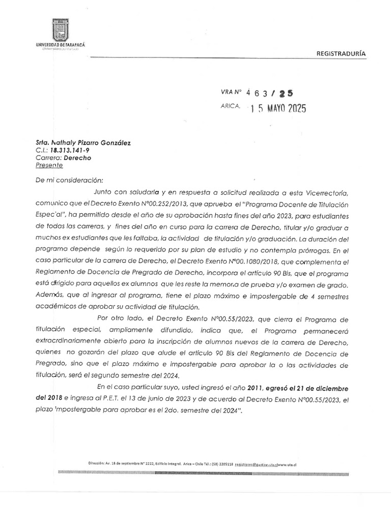 Nathaly Pizarro Gonzalez-Carta Respuesta | PDF