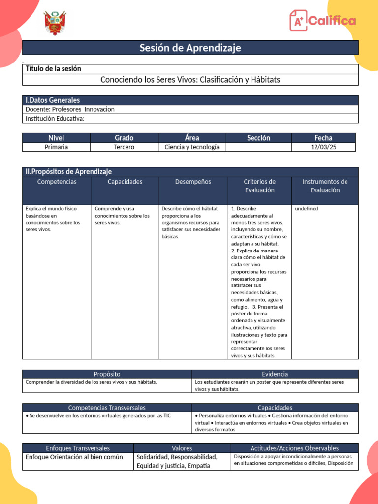 Clasificación de Seres Vivos y Hábitats | PDF | Evaluación | Habitat
