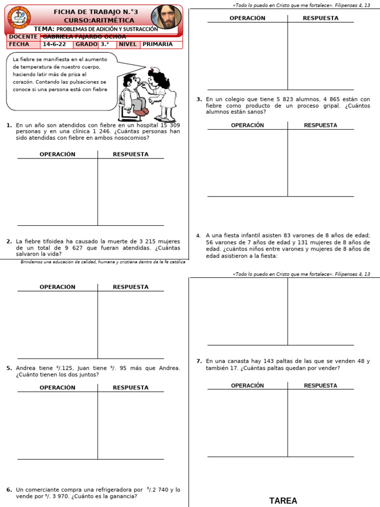 Problemas de Adición y Sustracción 3° | PDF