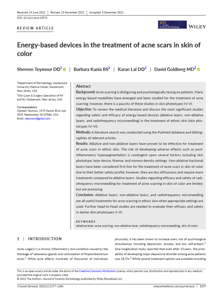 Energy-Based Devices in The Treatment of Acne Scar | PDF | Scar ...