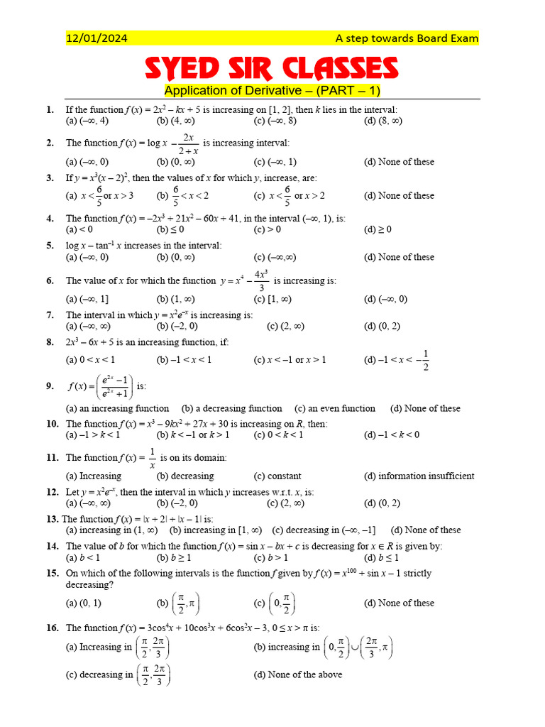 12 Application of Derivative DPP Part-1 | PDF | Geometry | Mathematics