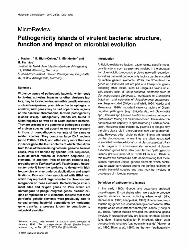 Molecular Microbiology - 2008 - Hacker - Pathogenicity islands of virulent bacteria structure ...
