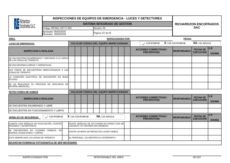 RESAC-SST-F-002 - Inspeccion de Equipos de Emergencia - Luces y ...