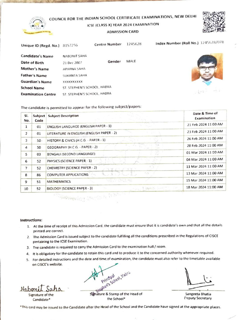 ICSE Admit Card 2024 Details | PDF