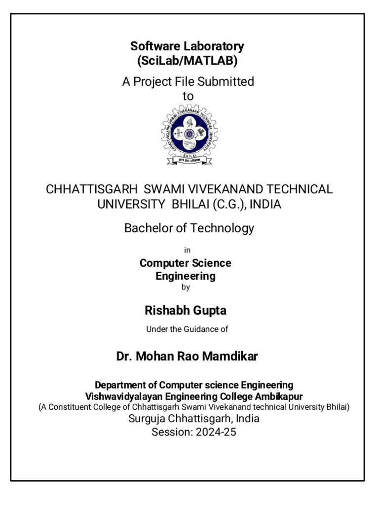 A Project File Submitted To: Software Laboratory (Scilab/Matlab) | PDF