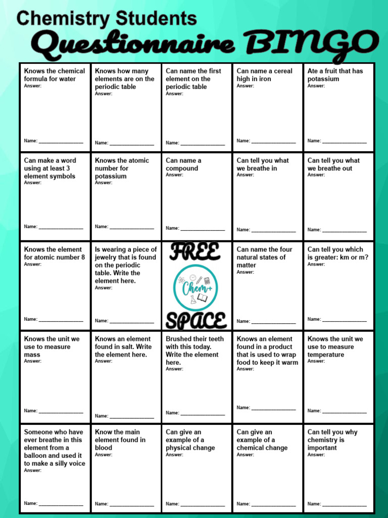 Ice Breaker - Bingo For Beginning of School | PDF | Chemical Elements ...