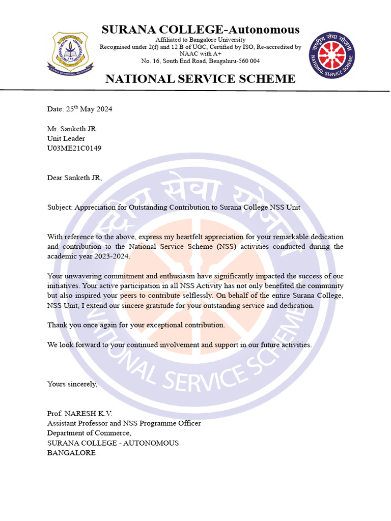 NSS Posterholder Appreciation Certificate-1 | PDF | Higher Education ...