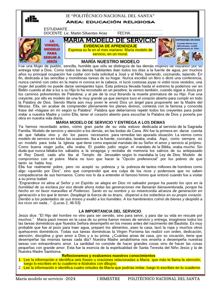 María: Modelo de Servicio y Fe | PDF | María, madre de Jesús | Amor