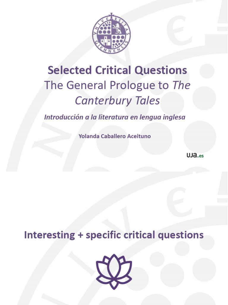 Selected Critical Questions The Canterbury Tales | PDF