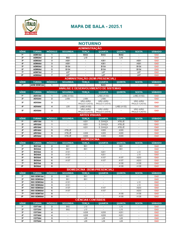MAPA-DE-SALAS-2025.1-NOTURNO-05022025 | PDF | Economias | Business