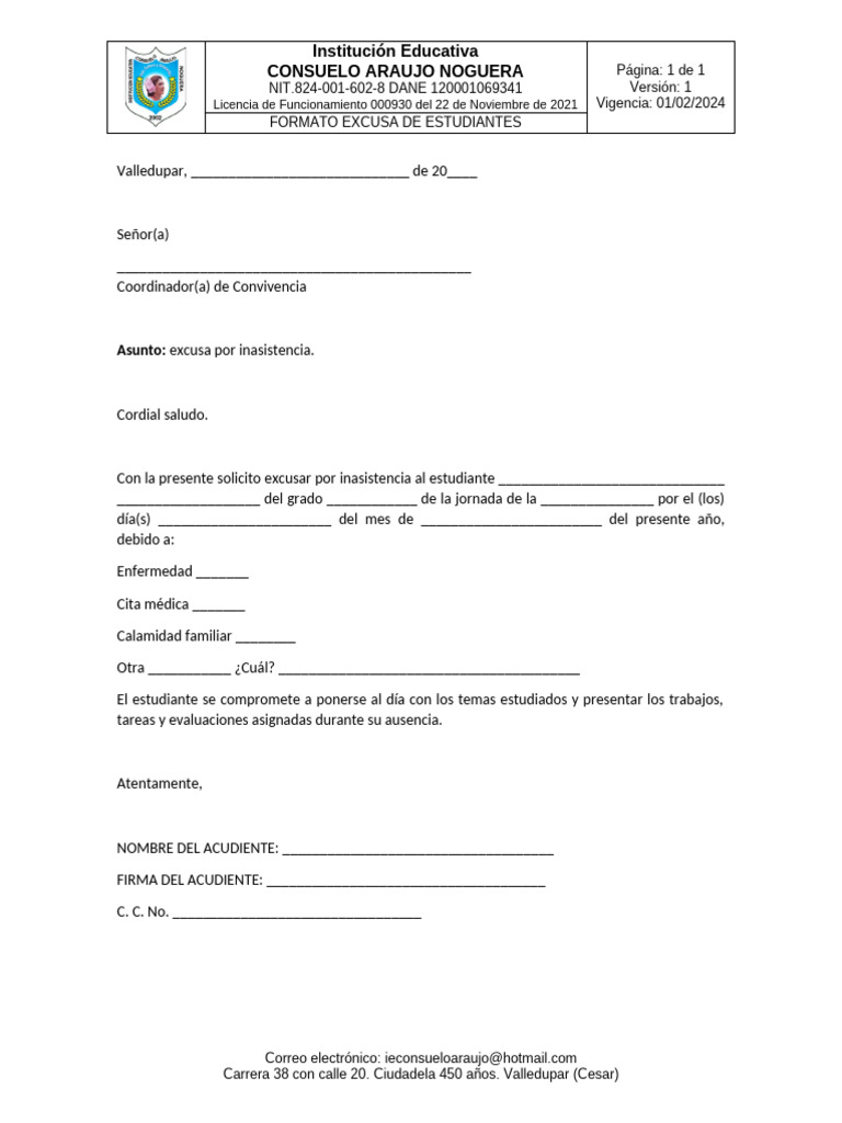 Formato Excusa | PDF