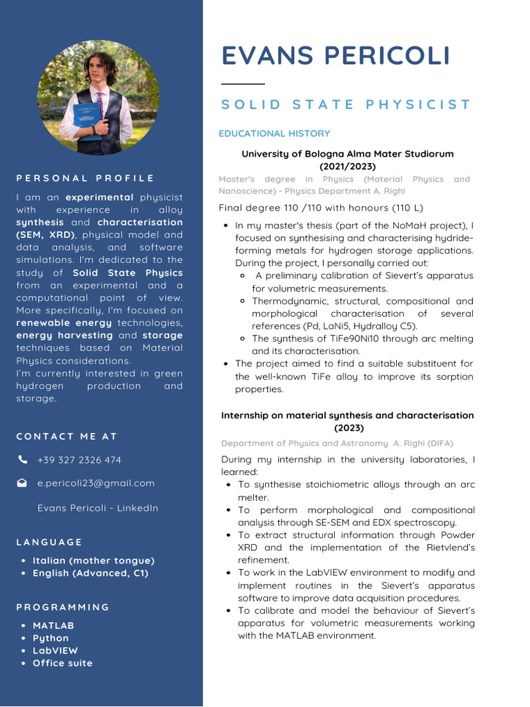 Evans Pericoli CV | PDF | Physical Sciences | Applied And Interdisciplinary Physics