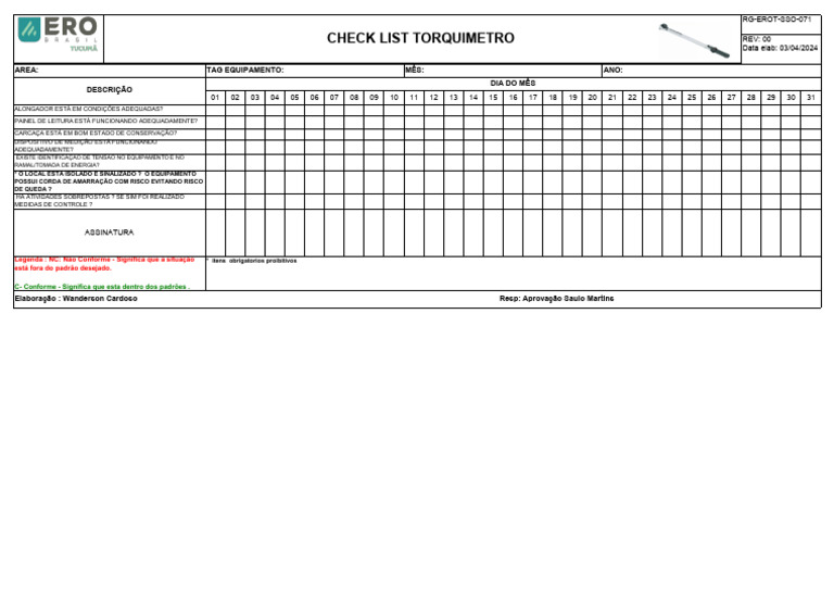 Check List Torquimetro 2024 | PDF