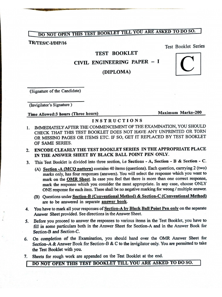 TPSC Tes Civil P I (Dip) 2016 | PDF