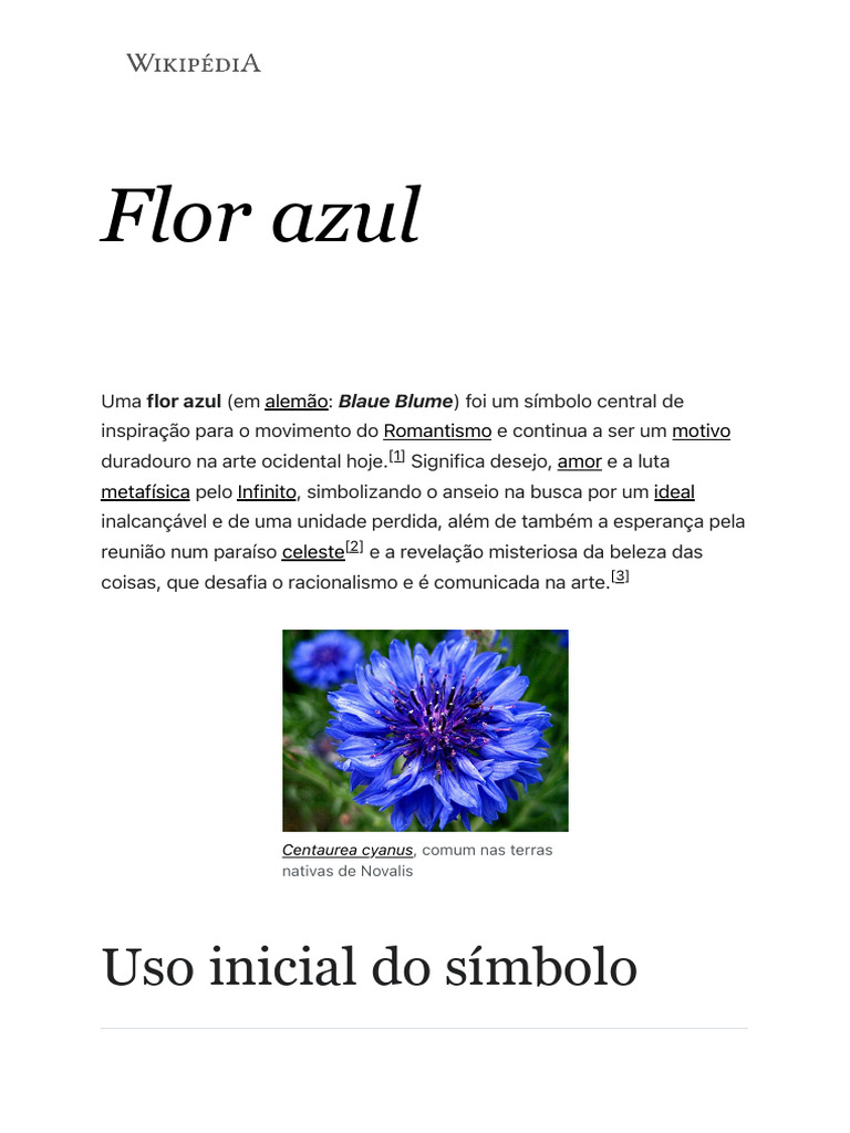 Flor Azul - Wikipédia, A Enciclopédia Livre | PDF | Símbolos | Romantismo
