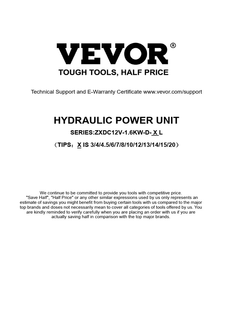 Vevor Hydraulic Pump Wiring Guide | PDF | Valve | Pump