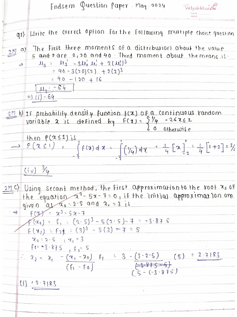 M3 Question Paper Marking Scheme | PDF