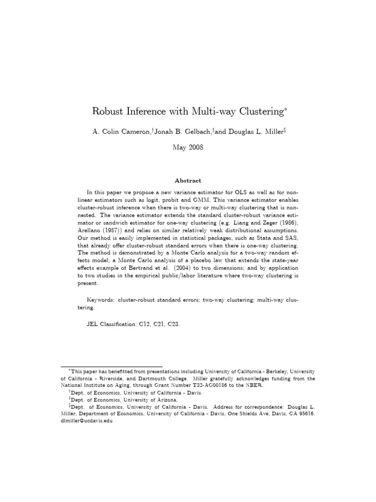 Cameron_Gelbach_Miller.2008.Robust Inference With Multiway Clustering | PDF | Ordinary Least ...