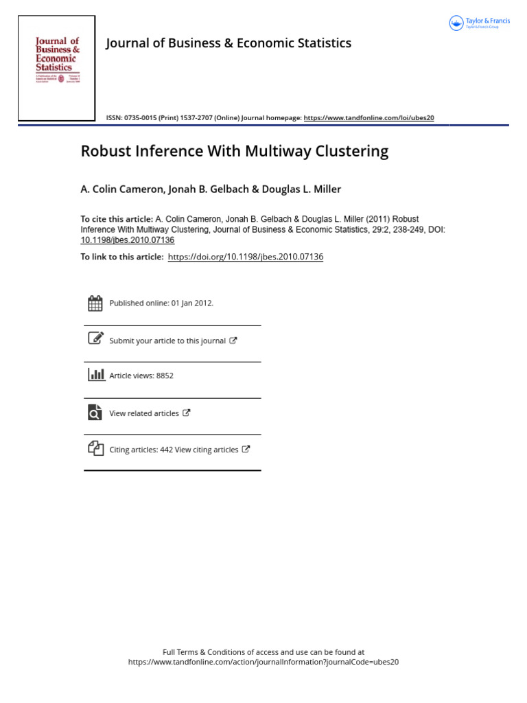 Robust Inference With Multiway Clustering | PDF | Ordinary Least Squares | Estimator