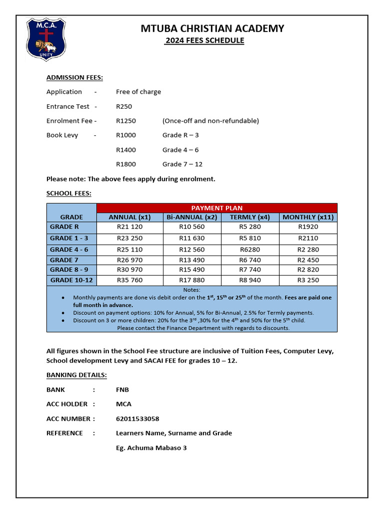 Mtuba Christian Academy 2024 Fees | PDF