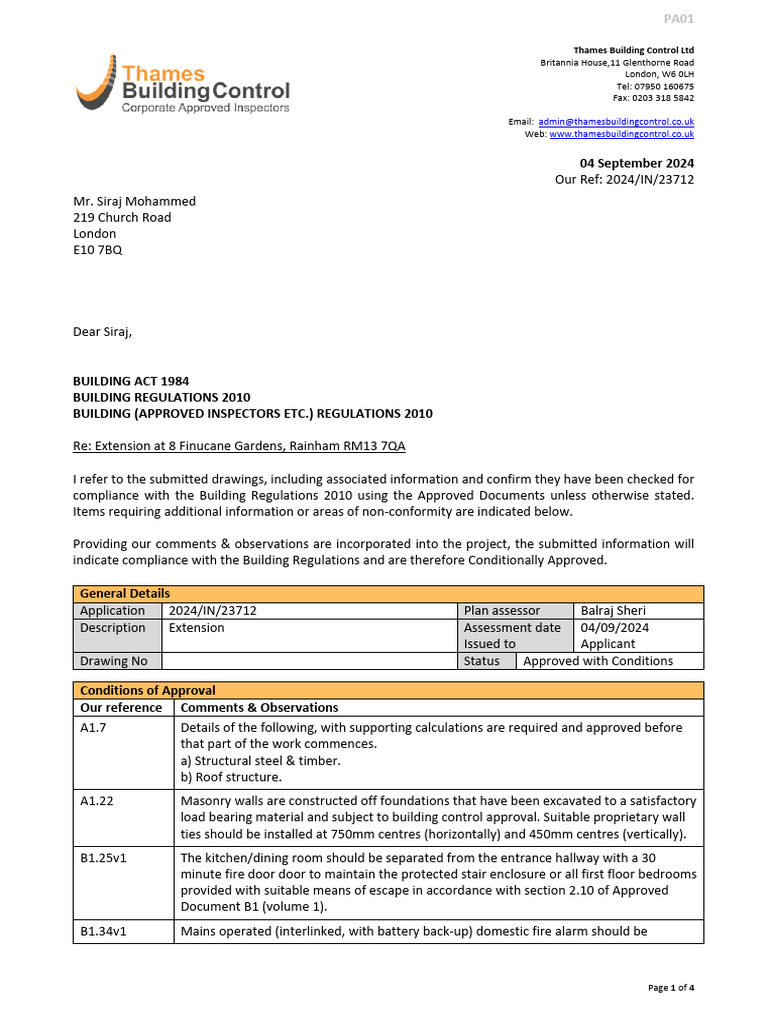 Building Control Approval for Extension | PDF | Sanitary Sewer | Roof