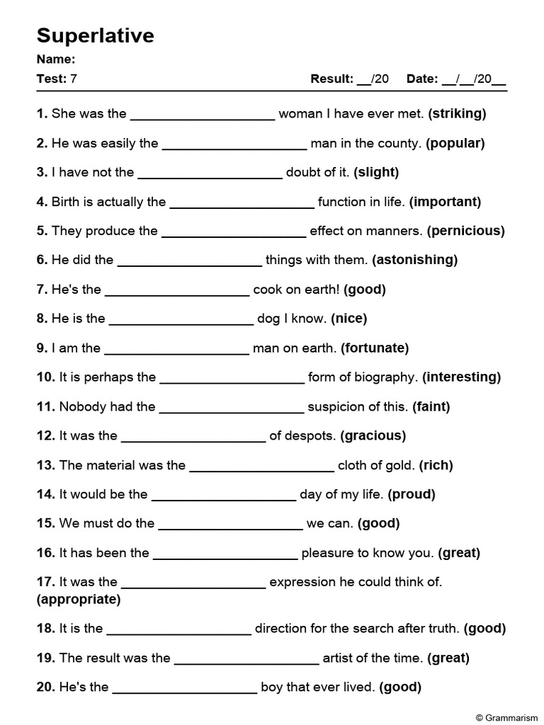 Grammarism Superlative Test 7 1477071 | PDF