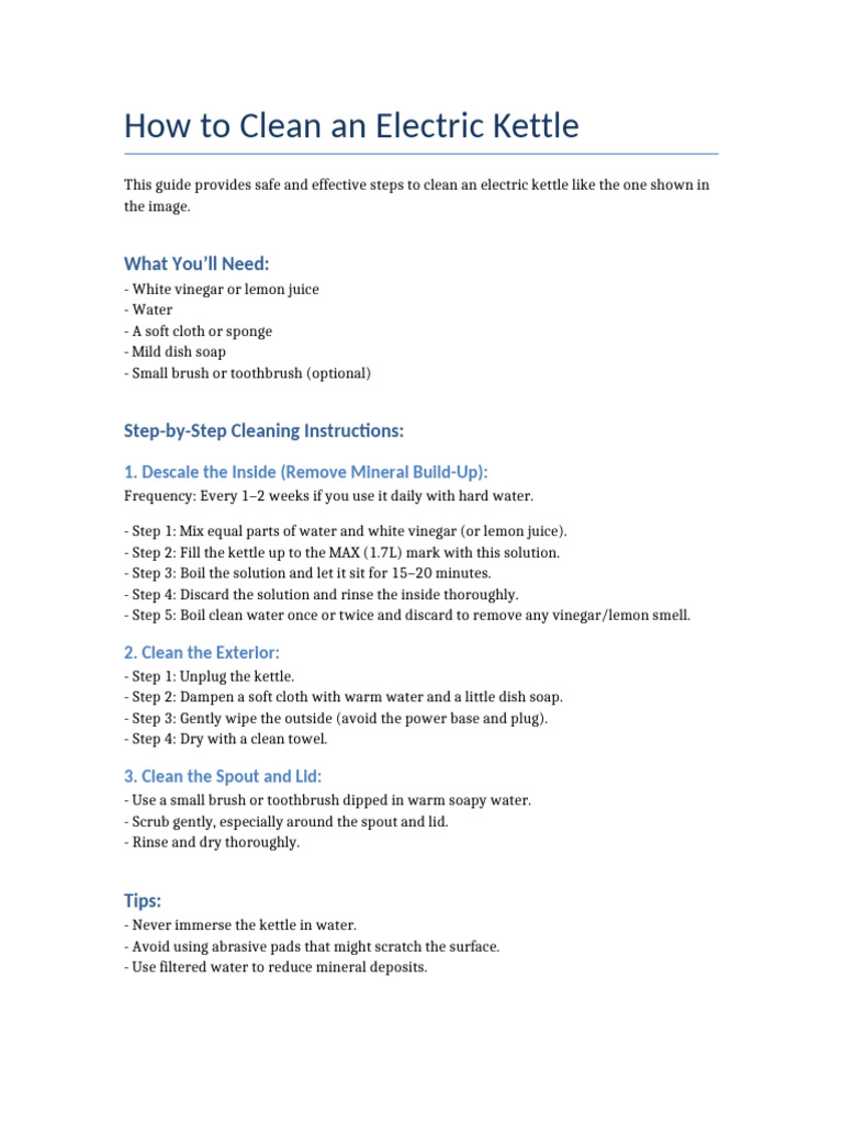 Cleaning Electric Kettle Guide | PDF