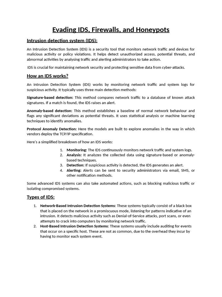Evading IDS, Firewalls, and Honeypots | PDF | Malware | Computer Network