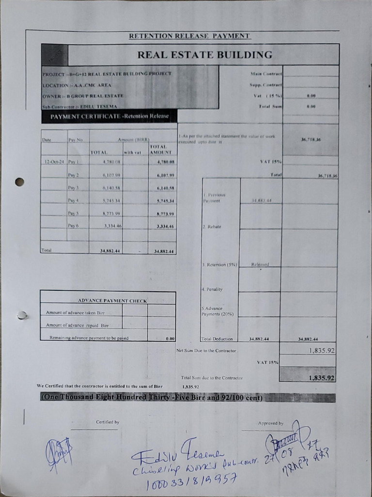 Edilu Retention Payment | PDF