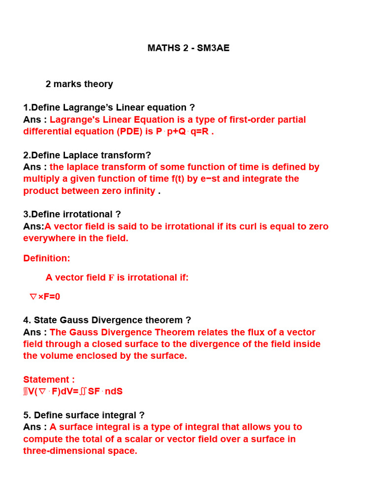 Maths-2 Important 2marks | PDF | Integral | Fourier Transform