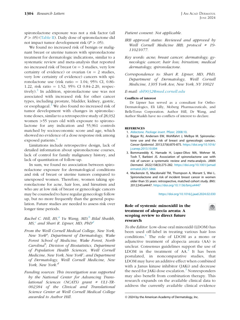 Role of Systemic Minoxidil in The Treatment of Alo | PDF | Hair Loss | Clinical Trial