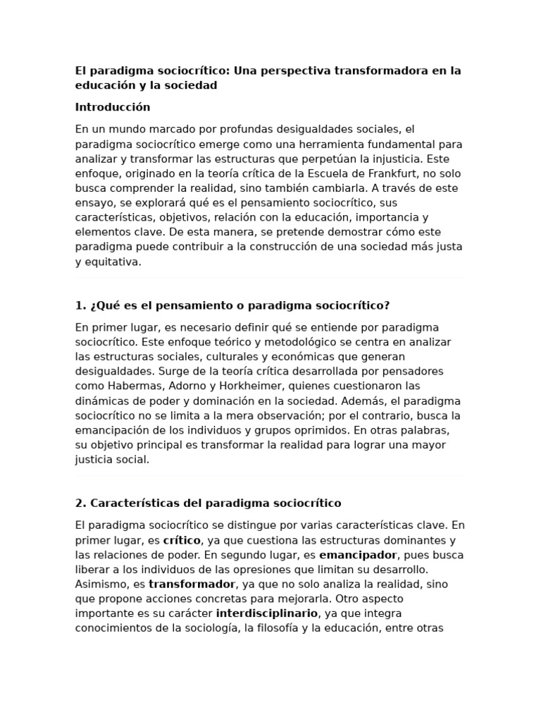 Paradigma Sociocrítico en Educación y Sociedad | PDF | La teoría ...