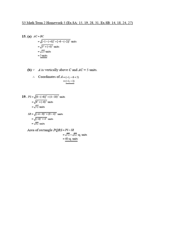S3 Math Term 2 Homework 5 Solutions | PDF | Euclidean Geometry | Elementary Geometry
