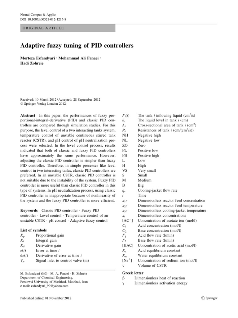 Adaptive Fuzzy PID Controller Analysis | PDF | Control Theory | Fuzzy Logic