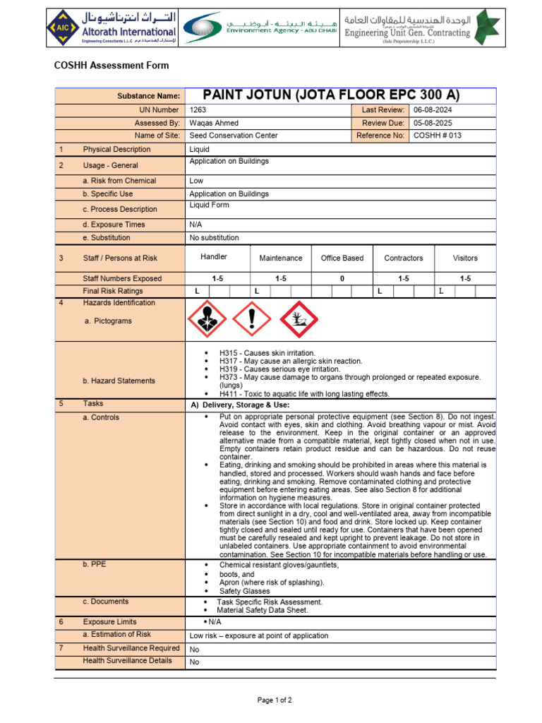 Coshh Jota Floor Epc 300 Plus A | PDF | Waste | Waste Management