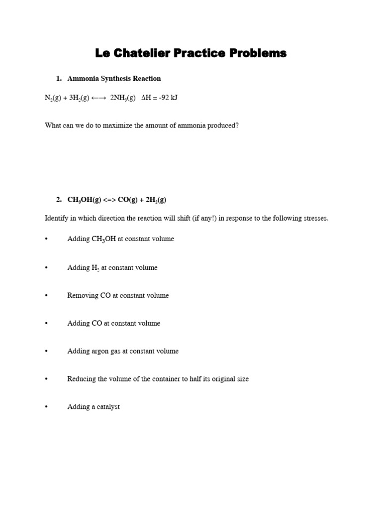 Le Chatelier Principle Practice | PDF