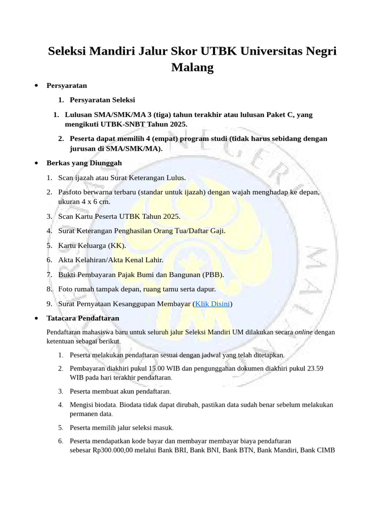 Seleksi Mandiri UTBK Universitas Malang | PDF