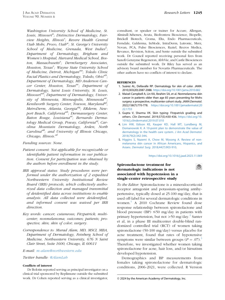 Spironolactone Treatment For Dermatologic Indicati | PDF | Blood ...