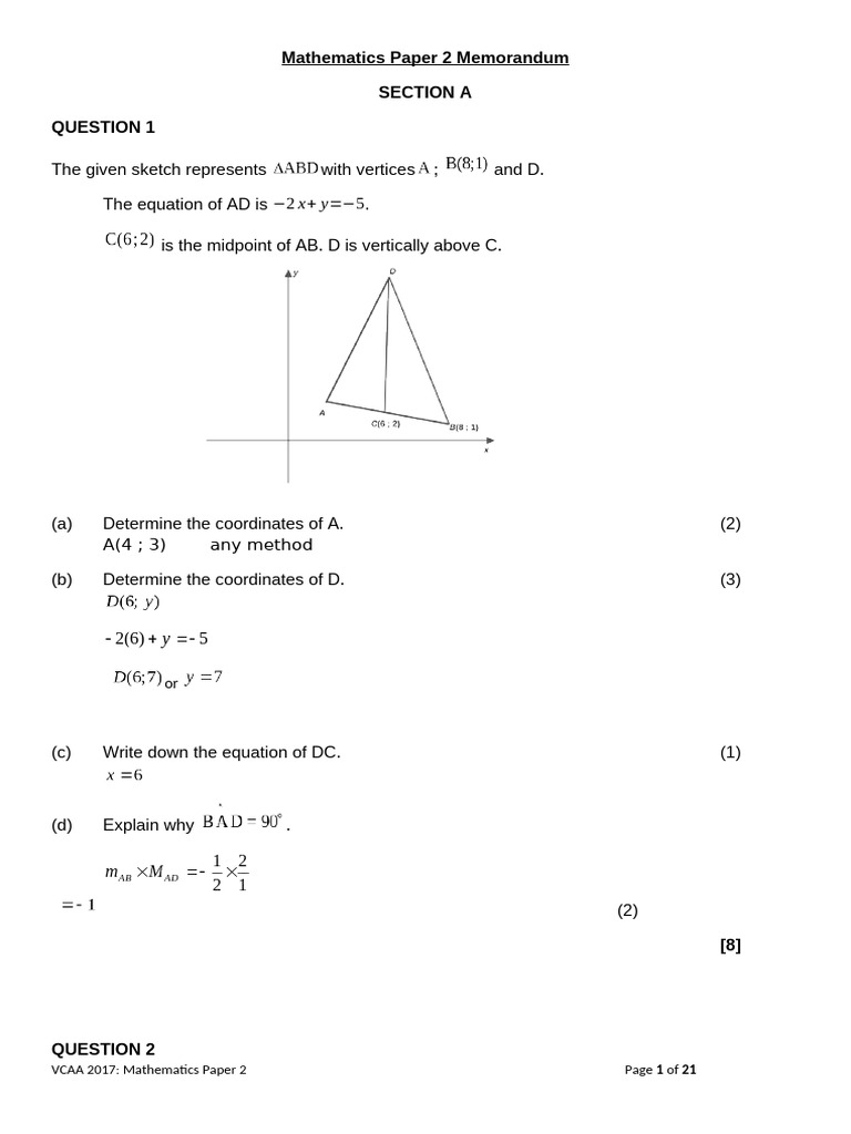 VCAA 2017 Math P2 Memo-No Ticks | PDF | Cartesian Coordinate System ...