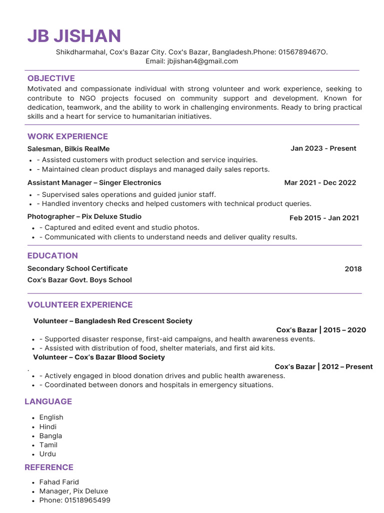 Purple and White Clean and Professional Resume | PDF