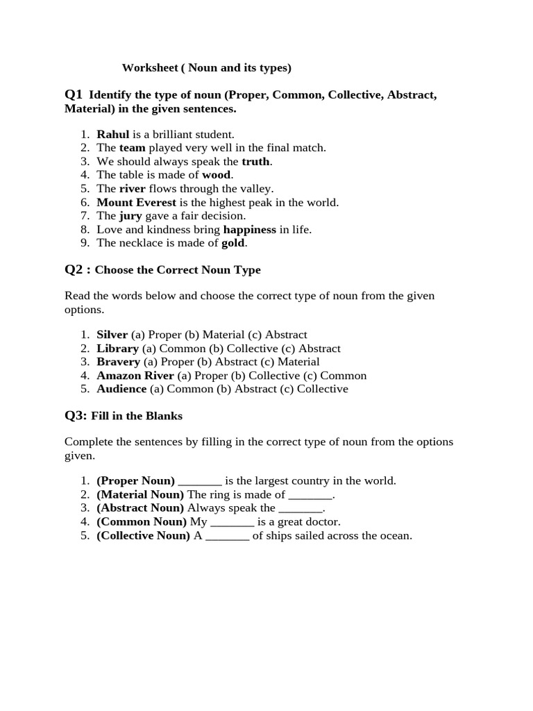 Worksheet (Noun and Its Types) | PDF