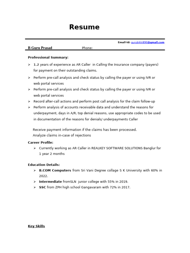 B Guru Prasad Resume | PDF