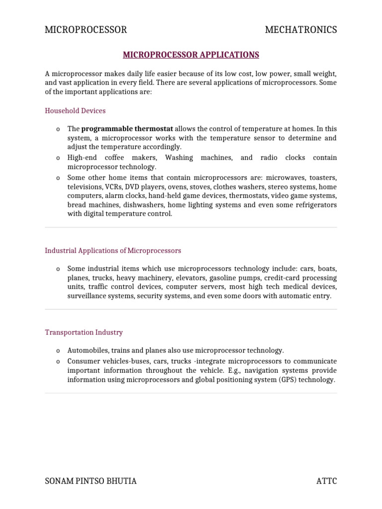 MICROPROCESSOR APPLICATIONS | PDF | Microprocessor | Embedded System