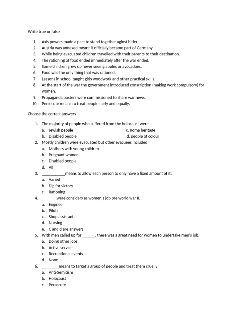 WWII Rationing and Holocaust Quiz | PDF | Nazi Germany | The Holocaust