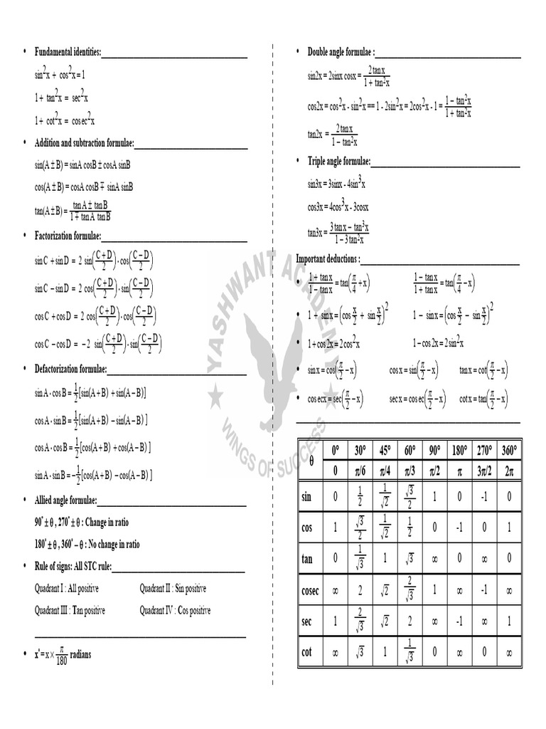Word Pro - Trigonometry Formulae | PDF | Functions And Mappings | Euclid