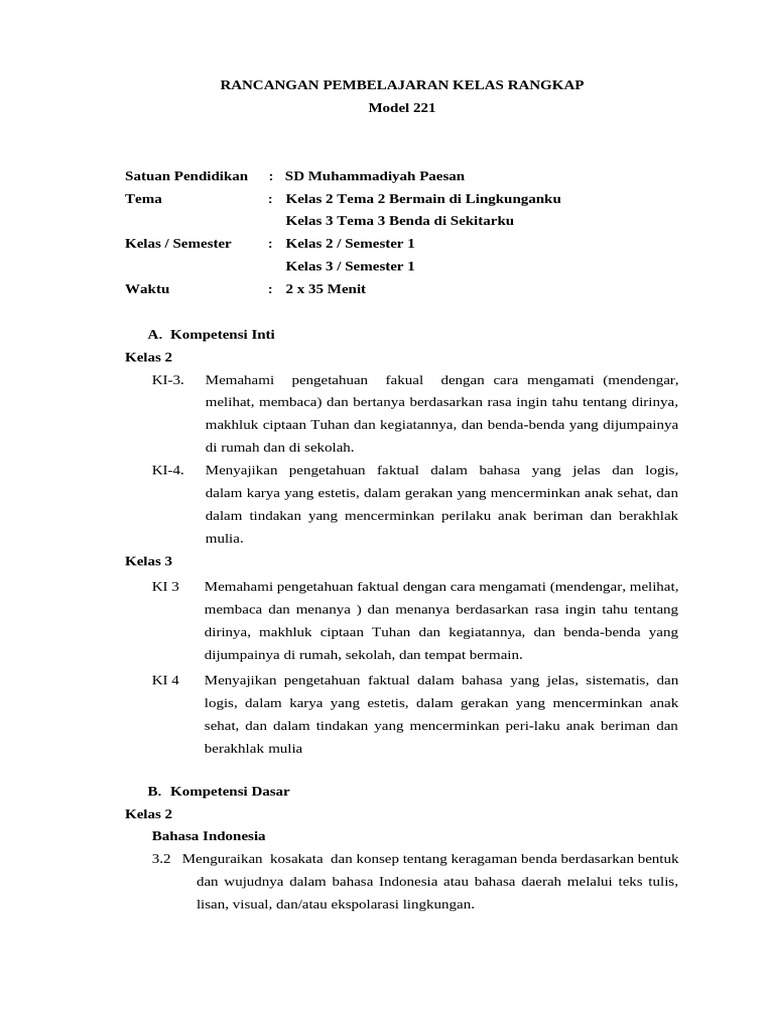 RPP - Kelas - Rangkap - Model - 221 EKA FIX | PDF