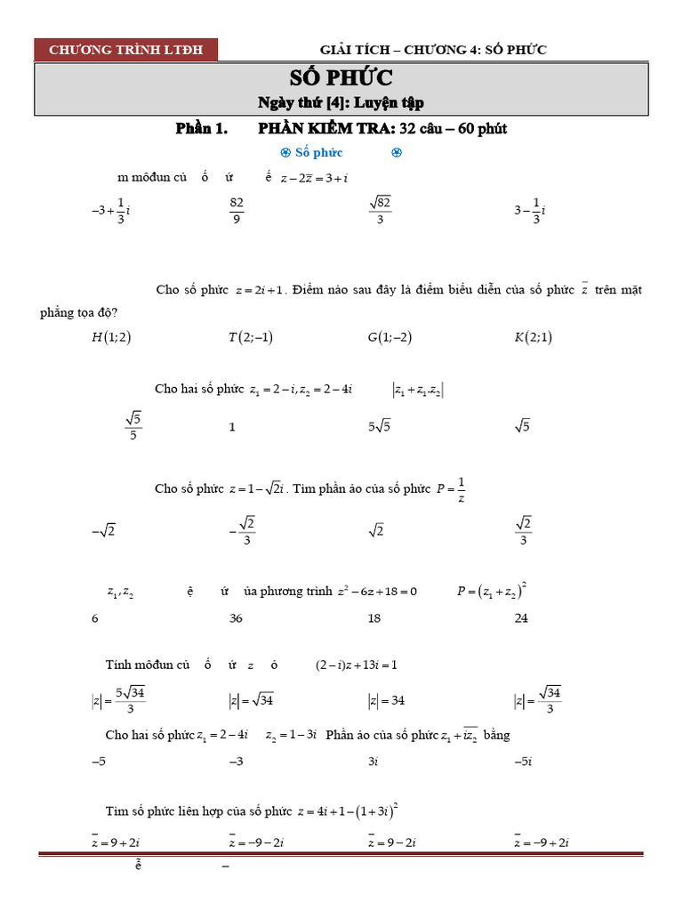 Toán 12 - GTC4 - Ngày (4) Đề KTRA | PDF