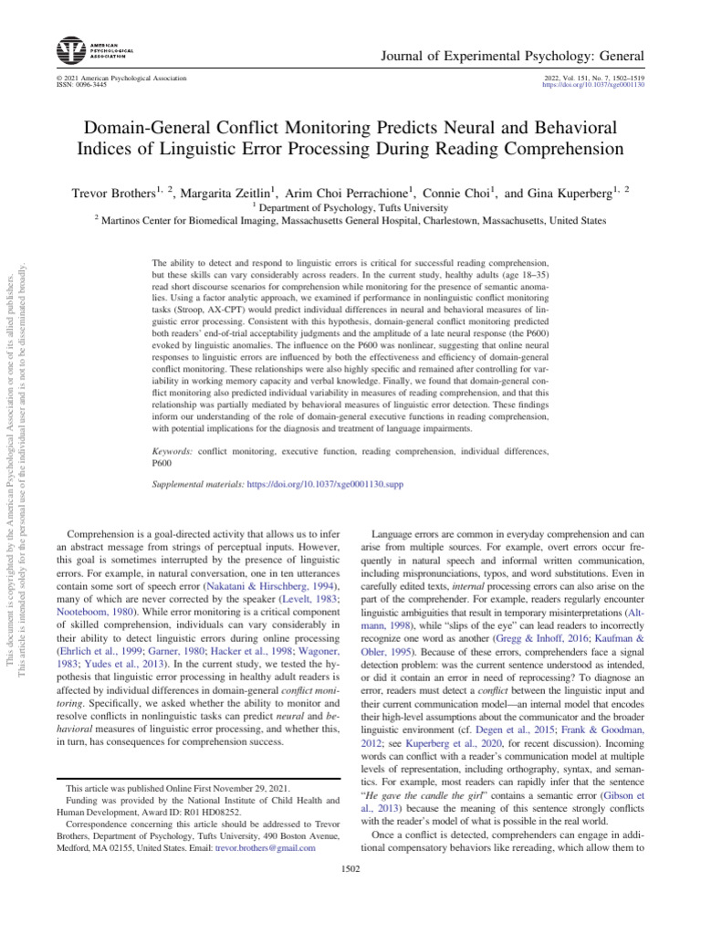 Brothers-22-Domain-general Conflict monitoring-JEPG | PDF | Linguistics | Cognitive Psychology